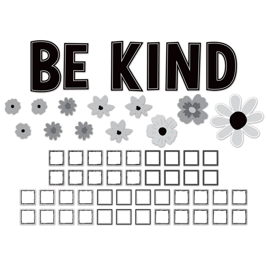 Black and White Floral Be Kind Bulletin Board Set – CM School Supply