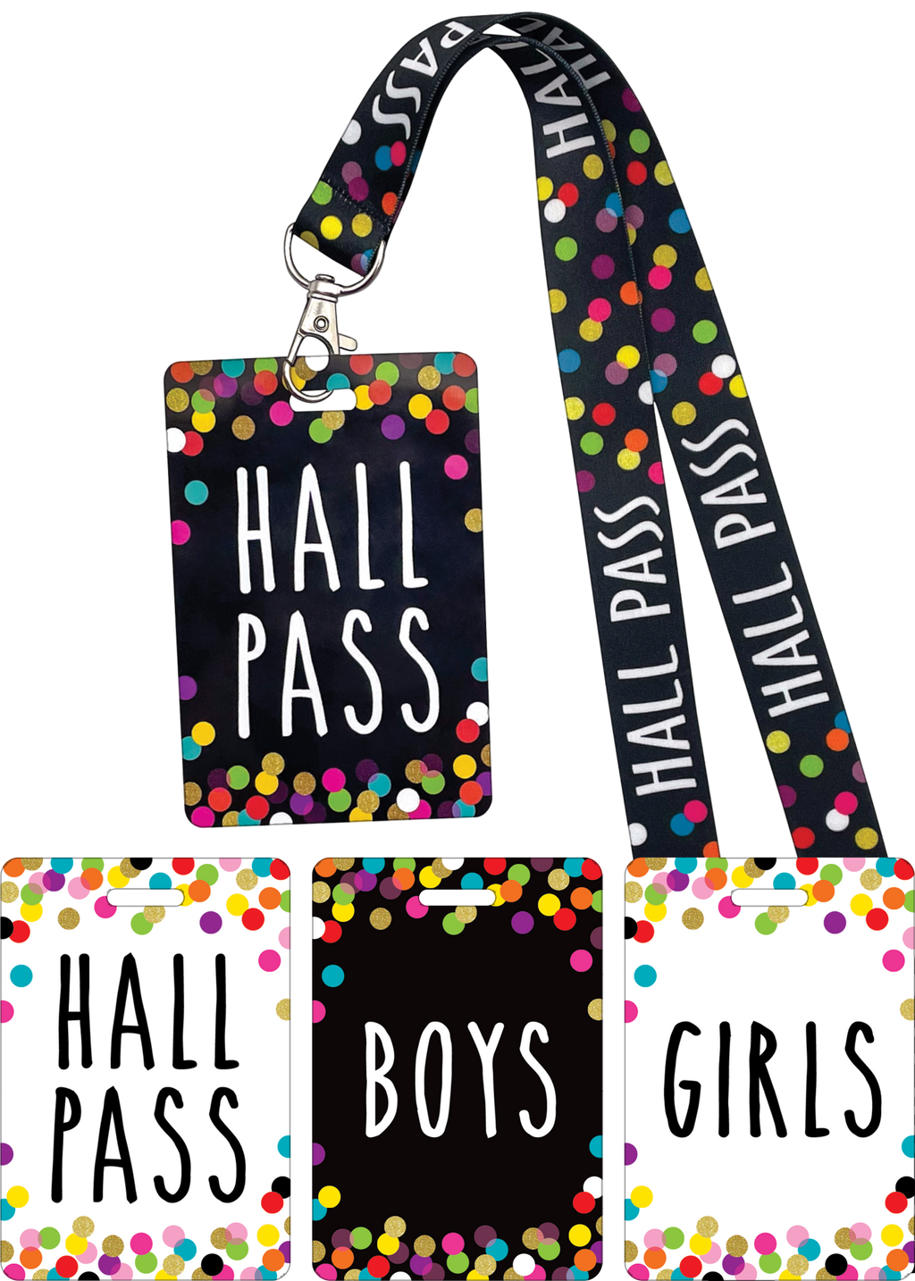 Confetti Hall Pass Lanyards – CM School Supply