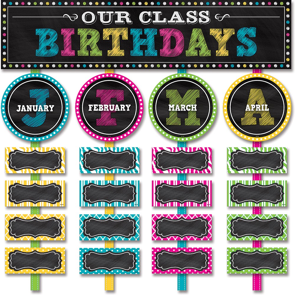 Chalkboard Brights Our Class Birthdays Mini Bulletin Board Set – CM ...