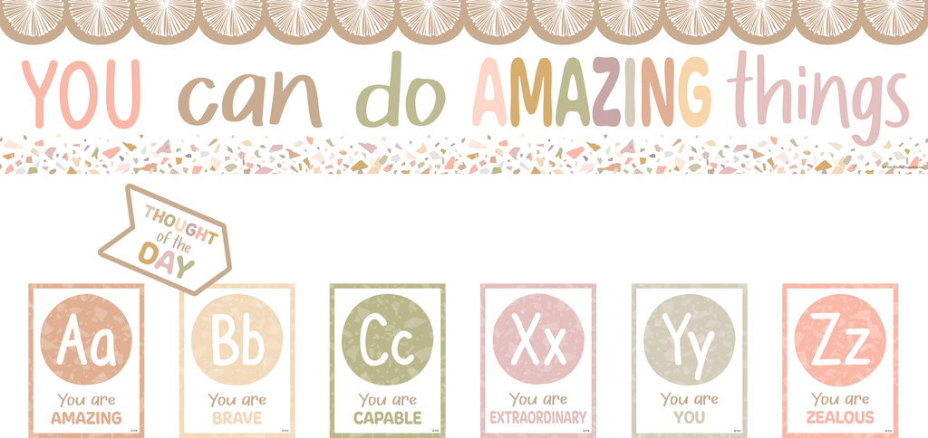 Terrazzo Tones Alphabet Affirmations Bulletin Board Set – CM School Supply