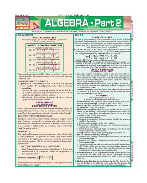 QuickStudy® Algebra Part 2 Laminated Study Guide – CM School Supply