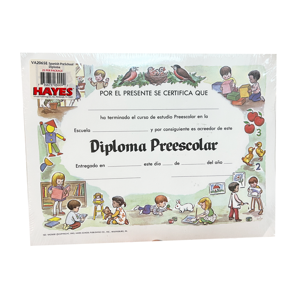 Spanish PreSchool Diploma 25 Per Pack – CM School Supply
