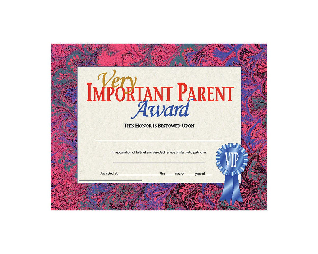 Very Important Parent Award Certificate - VA541, Pack of 30, 8.5" x 11 ...