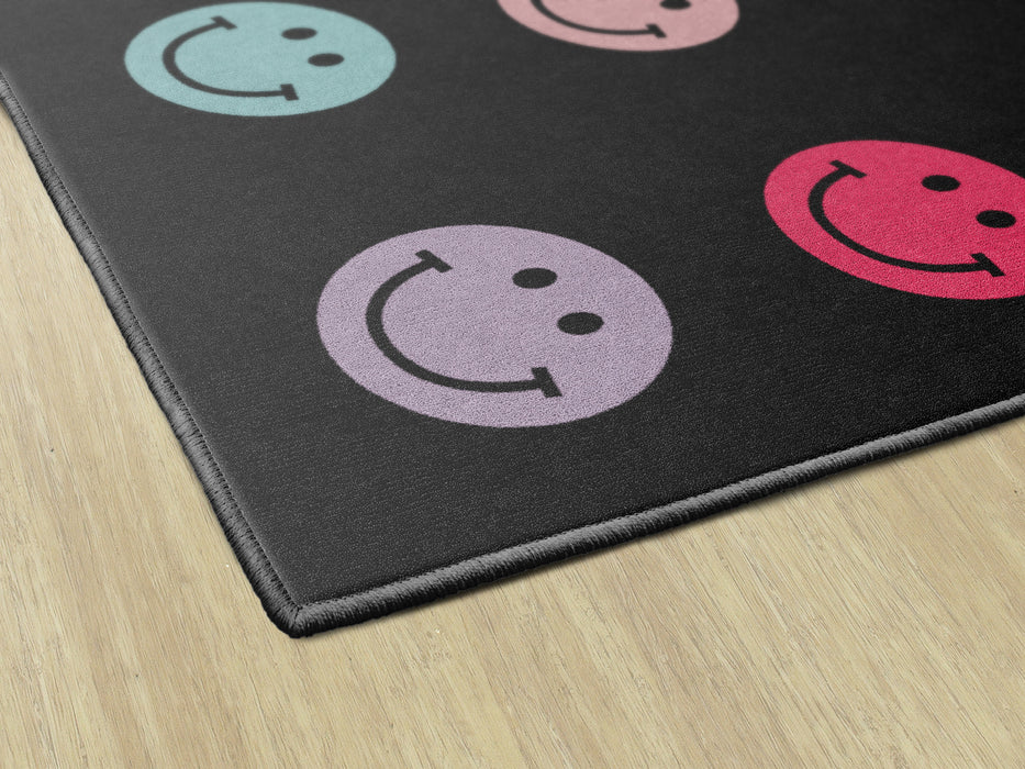 Rainbow Smileys In Black Criss Cross Applesauce Rug | By Schoolgirl ...