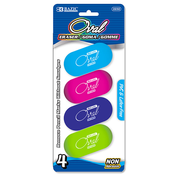 BAZIC Bright Color Oval Eraser (4/Pack) – CM School Supply