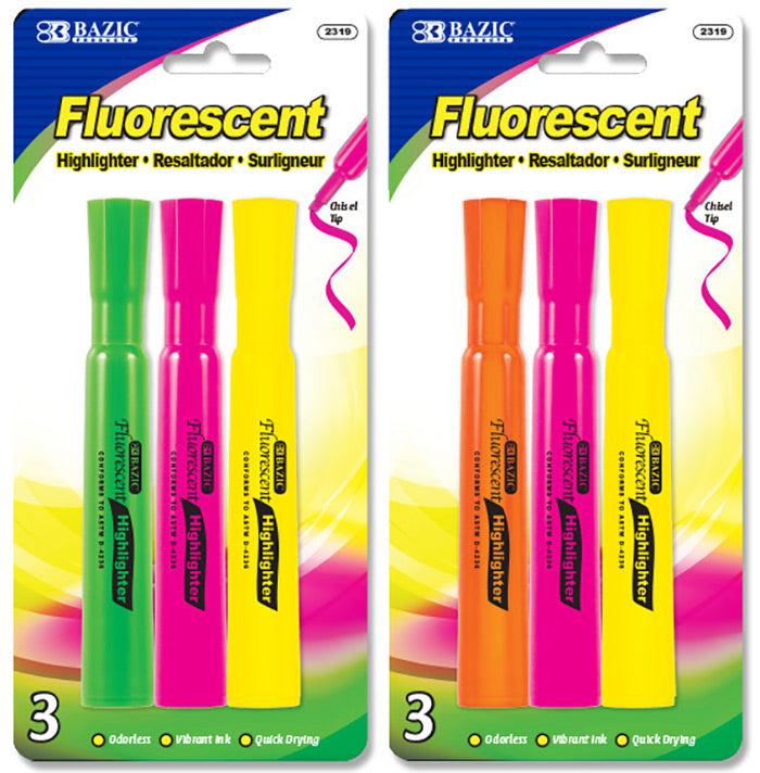 BAZIC Desk Style Fluorescent Highlighter (3/Pack) – CM School Supply