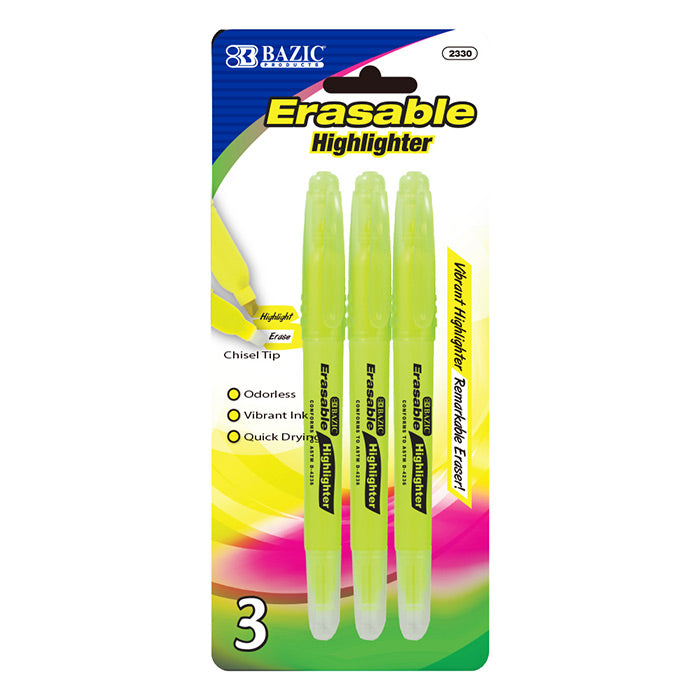 BAZIC Yellow Erasable Highlighter (3/Pack) – CM School Supply