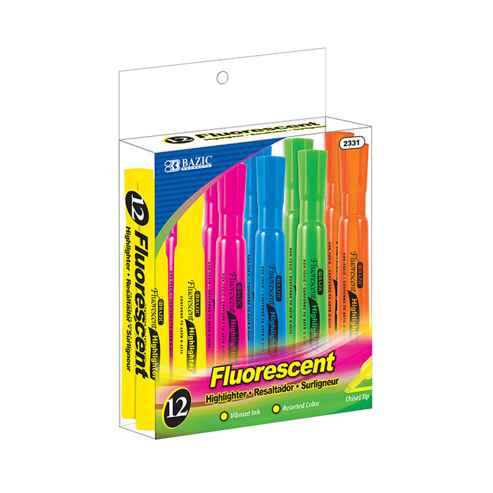 BAZIC Desk Style Fluorescent Highlighter (12/Box) – CM School Supply