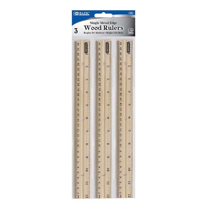 BAZIC 12" (30cm) Wooden Ruler (3/Pack) — CM School Supply