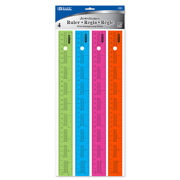 BAZIC 12" (30cm) Ruler w/ Multiplication Prints (4/Pack) – CM School Supply