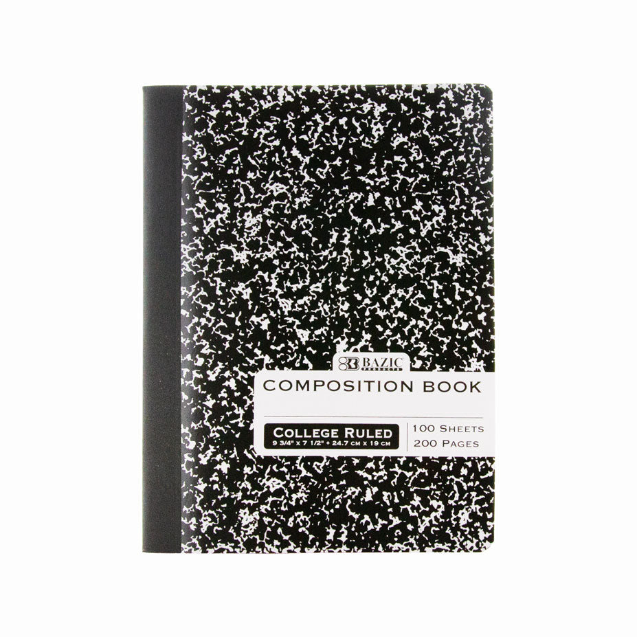 BAZIC C/R 100 Ct. Black Marble Composition Book – CM School Supply