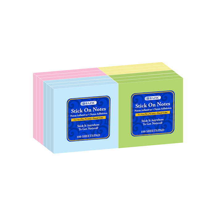 BAZIC 100 Ct. 3" X 3" Stick On Notes (12/Shrink) – CM School Supply