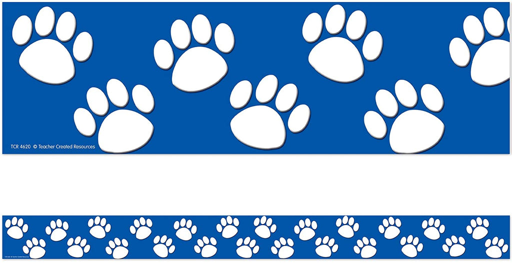 Blue with White Paw Prints Straight Border Trim – CM School Supply