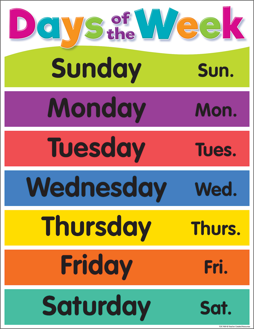 Colorful Days of the Week Chart – CM School Supply