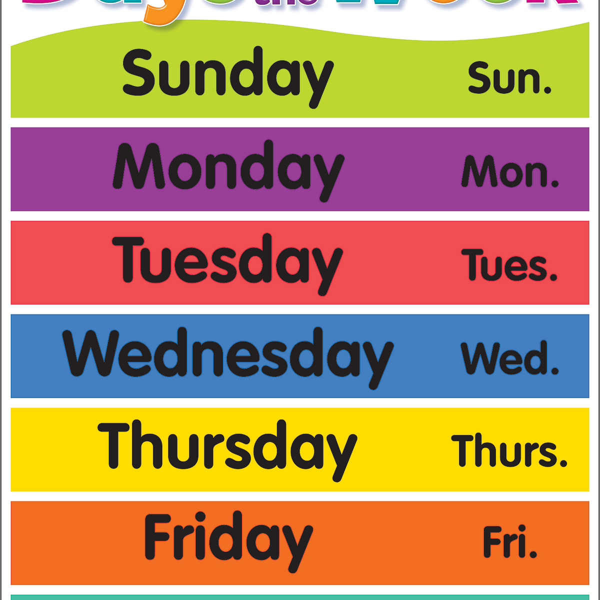 Colorful Days of the Week Chart — CM School Supply