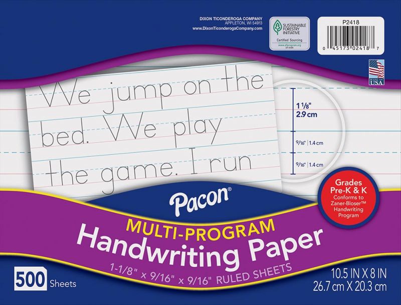 Multi-Program Handwriting Paper 10-1/2" x 8", Ruled Long Zaner-Bloser ...