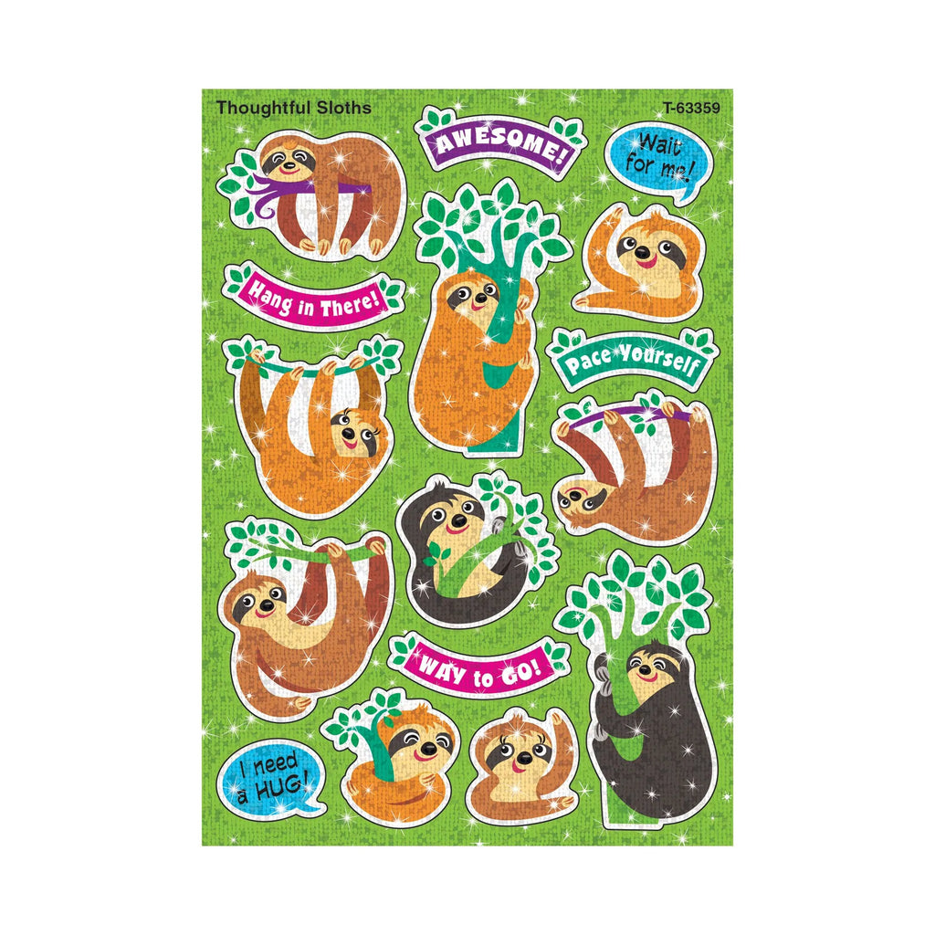 Thoughtful Sloths Sparkle Stickers® – Large – CM School Supply