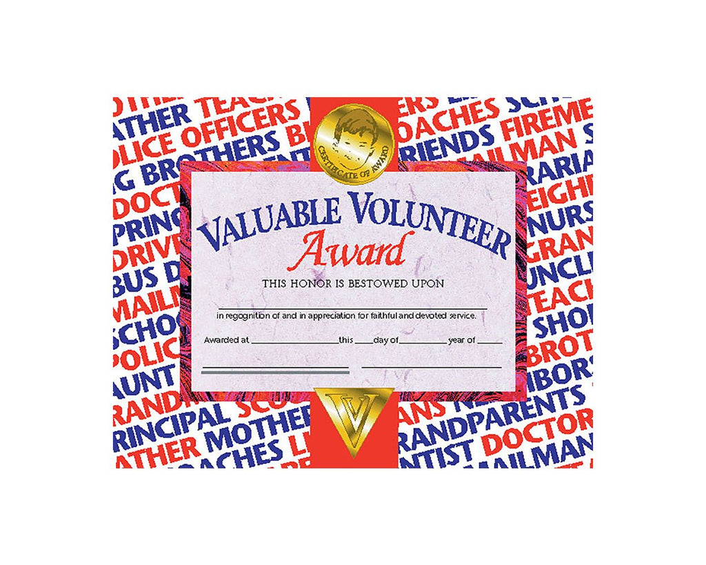 Valuable Volunteer Award Certificate, 8.5" x 11" - Pack of 30 – CM ...
