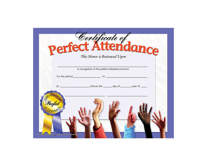 Certificate of Perfect Attendance, 8.5" x 11" - Pack of 30 — CM School ...
