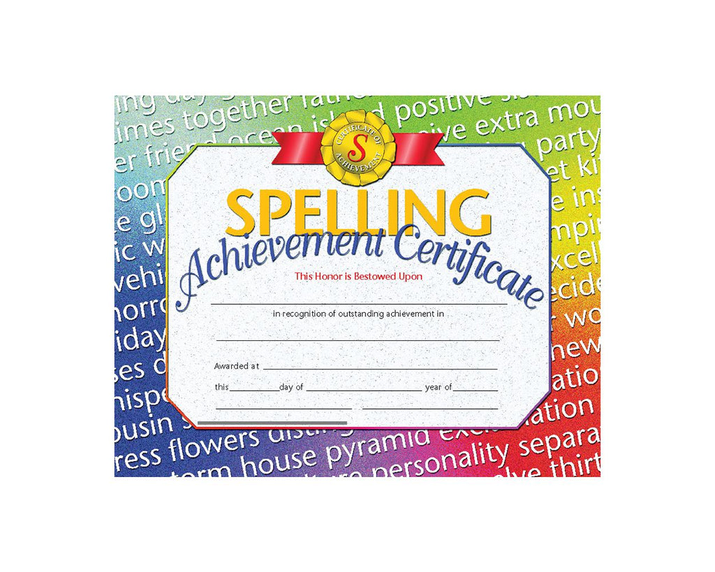 Spelling Achievement Certificate, 8.5" x 11" - Pack of 30 – CM School ...