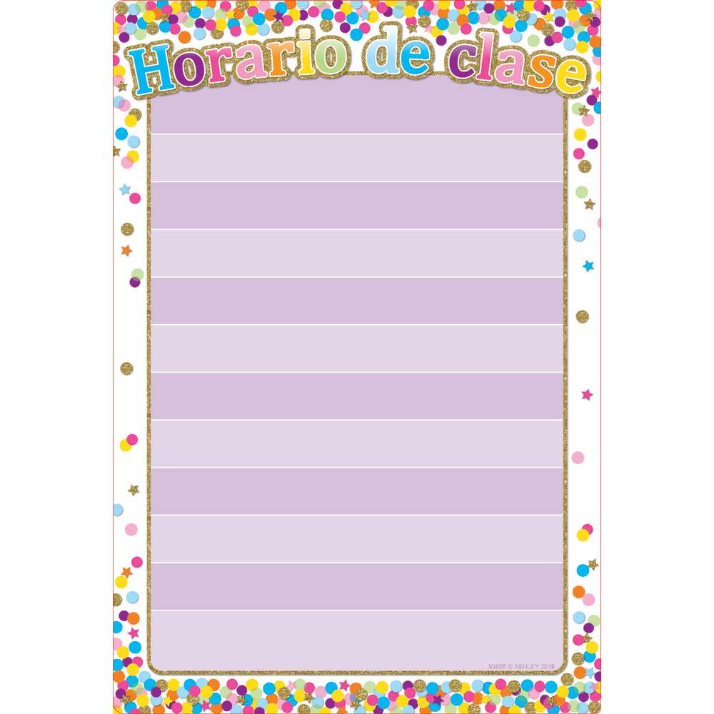 Spanish Smart Poly® Chart 13"X19", Confetti Horario De Clase (Classroo ...