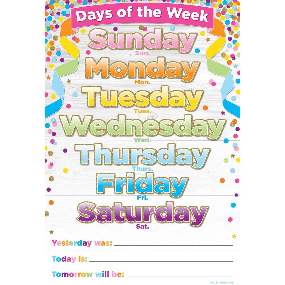 Smart Poly® Chart 13"X19", Confetti Days Of The Week – CM School Supply